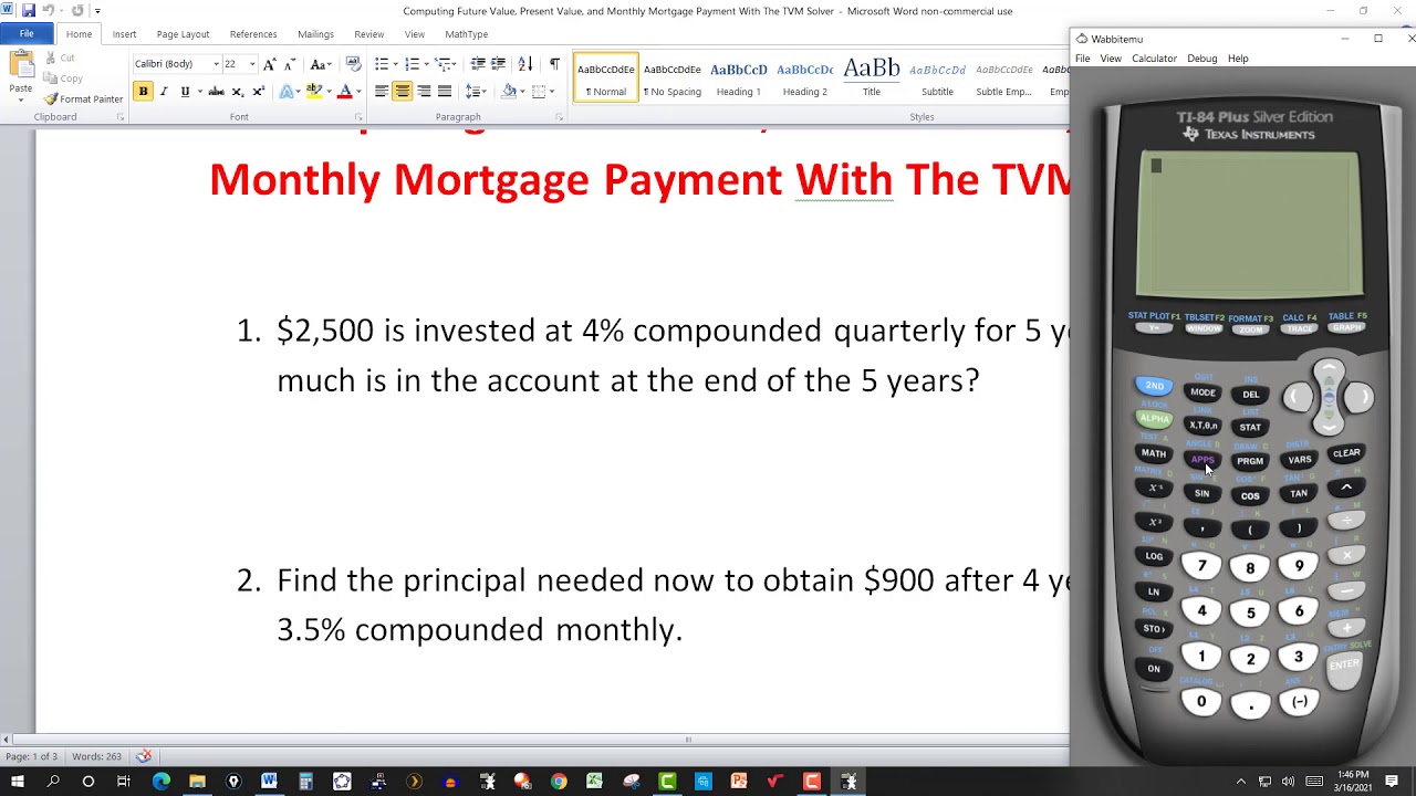 Computing Future Value, Present Value, and Monthly Mortgage Payment ...