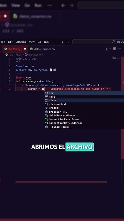 🐍 Día 153 de 365: Hoy: Cómo leer un archivo CSV en #python - YouTube