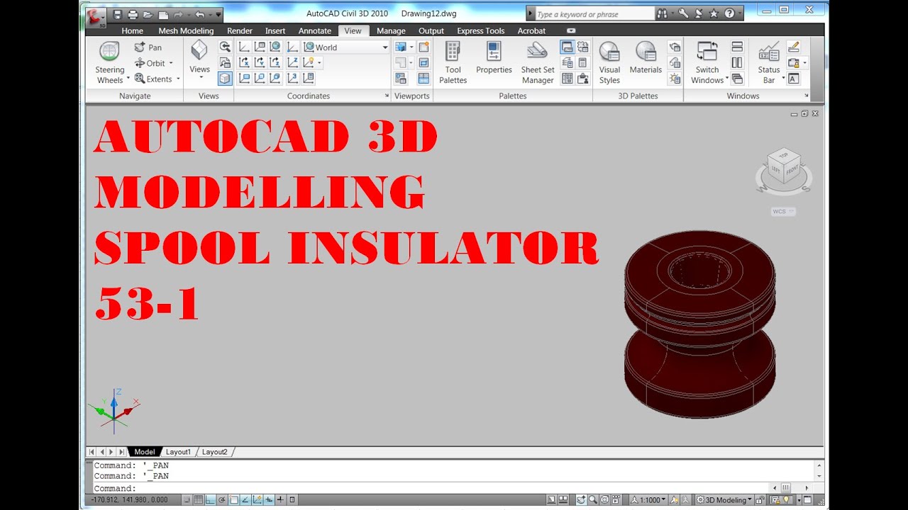 AUTOCAD 3D, How to drawing spool insulator 53-1, autocad | rvmags - YouTube