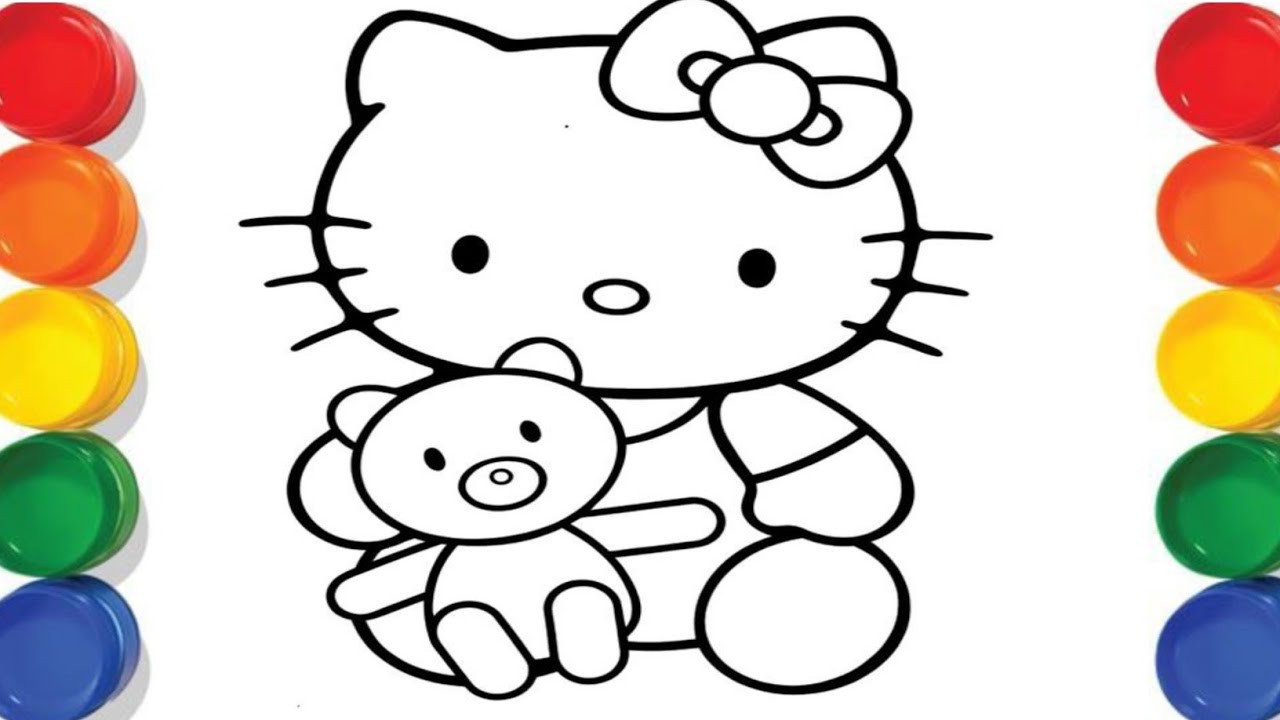 How to draw Hello Kitty cartoon with teddy / Hello Kitty drawing for ...
