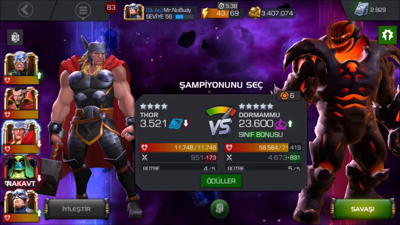marvel şampiyonlar turnuvası dormammu vs thor - YouTube