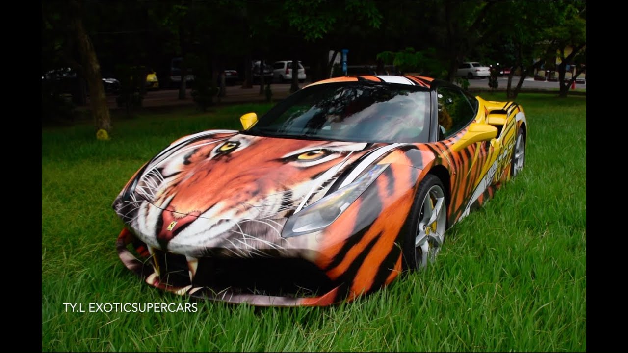 iPE Ferrari 488 Tiger - Start ups, Sound, and drives onto grass - YouTube