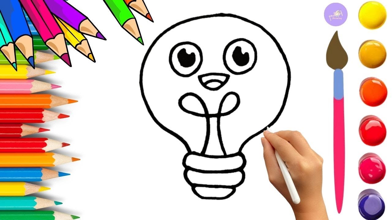 How To Draw cute Bulb Light💡 Drawing, Painting & Coloring For Kids and ...