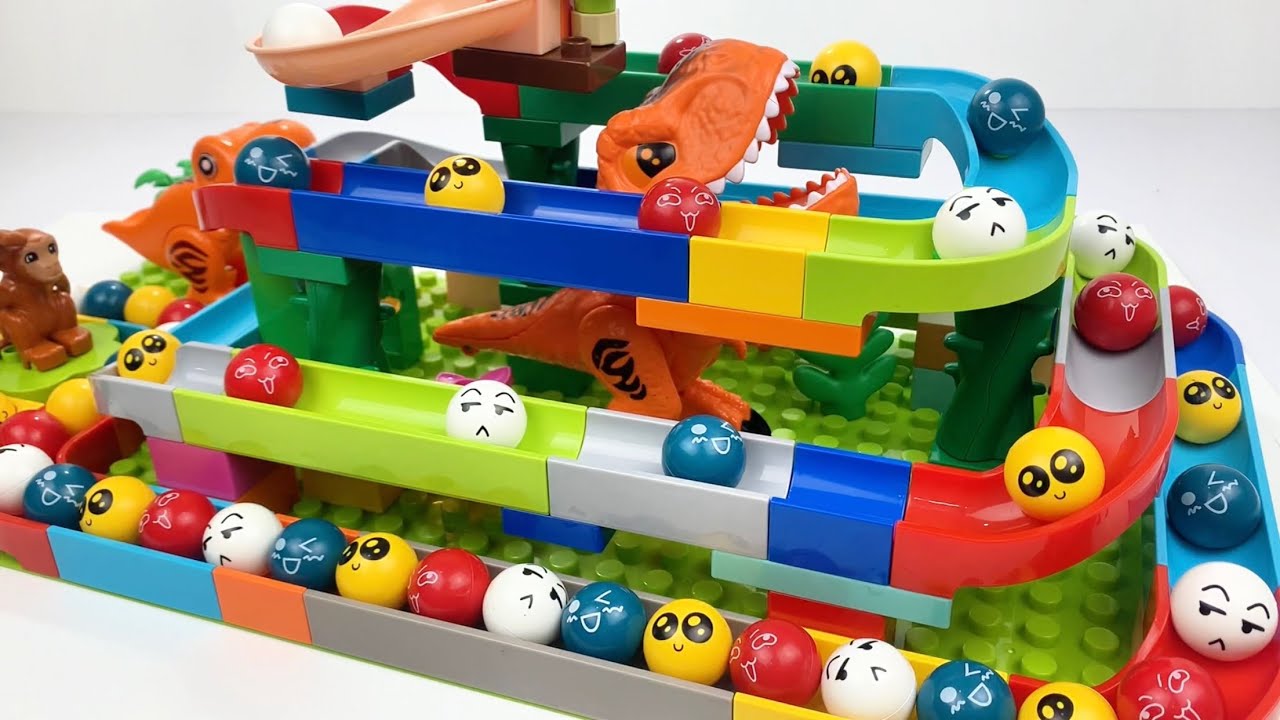 ASMR Build And Play Duplo Marble Run | Giant T-Rex Stuck In An Active ...