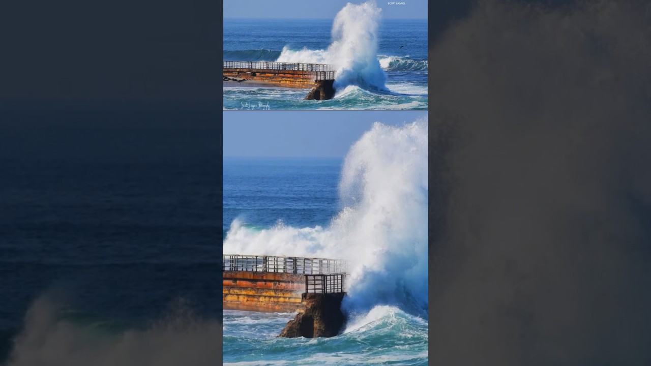 Strong waves and high surf damaged Children's Pool La Jolla sea wall ...