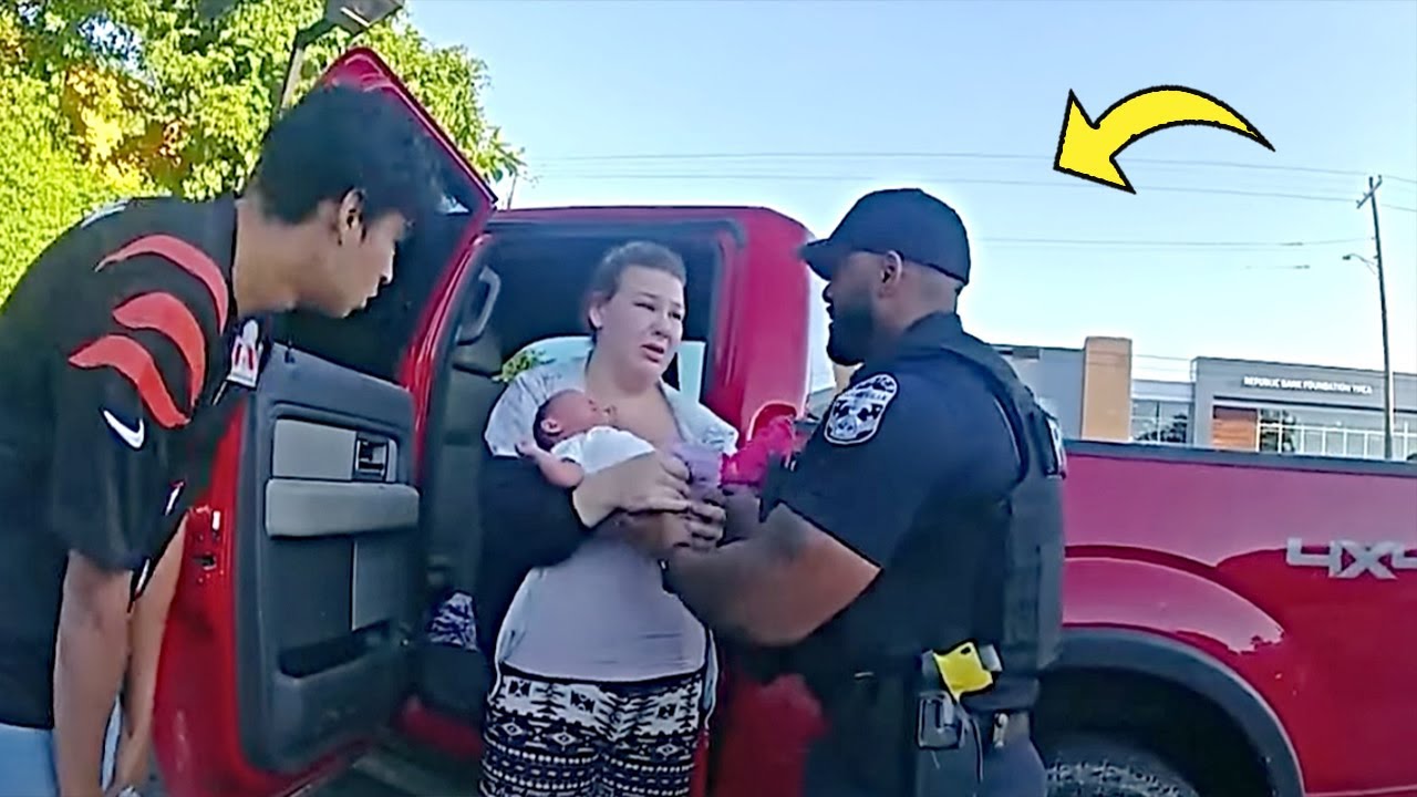 A police officer steps in after a distraught father runs into a store ...
