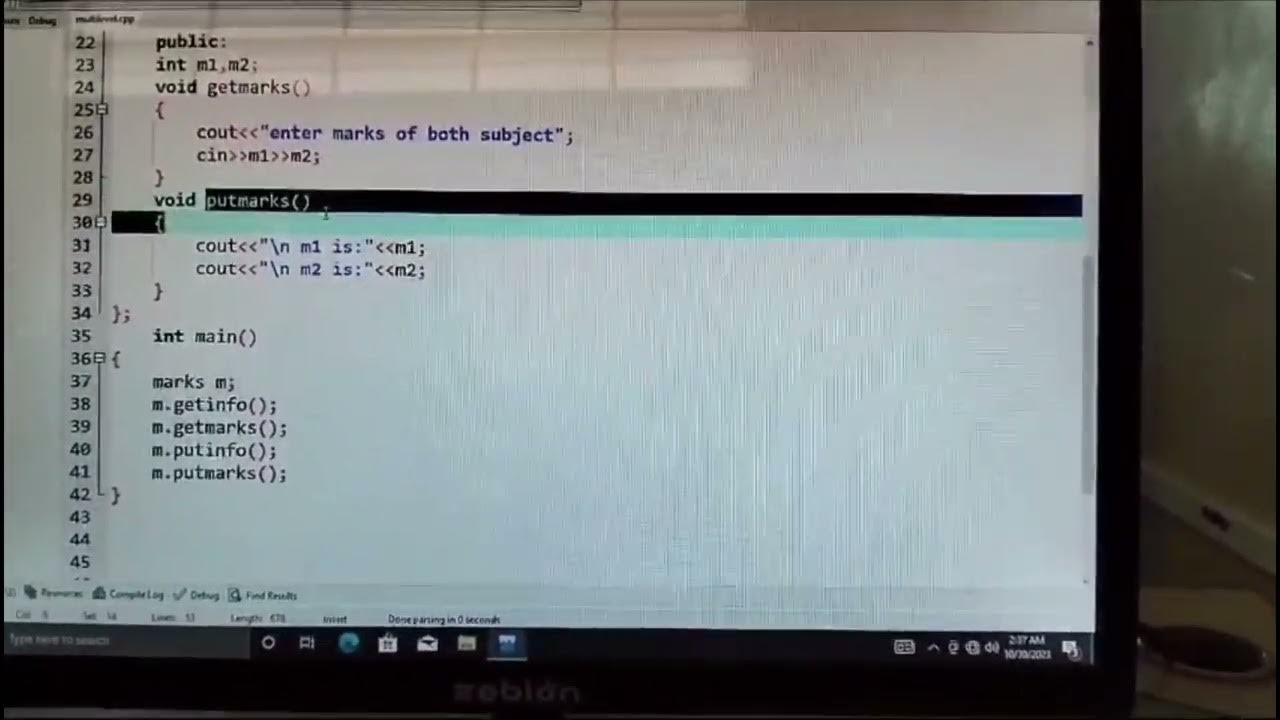 PRACTICAL NO 11 WRITE A PROGRAM FOR IMPLEMENTING SINGLE INHERITANCE - YouTube