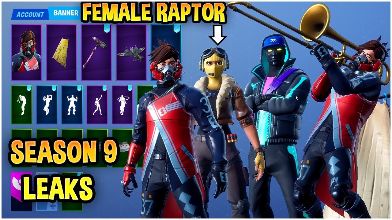 *NEW*Fortnite All Seson 9 Leaked Skins & Emotes(Female Raptor, sad ...
