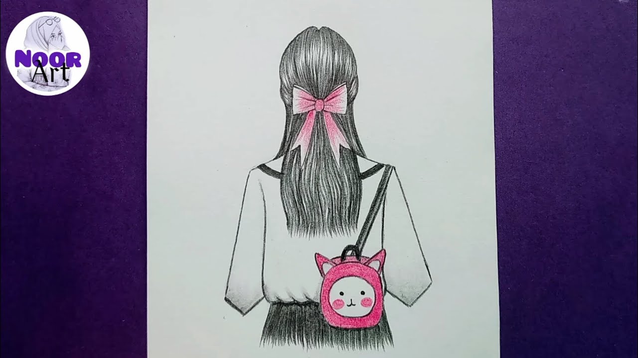 Girl Drawing- step by step| How to draw Girl Backside with Bag| Pencil ...