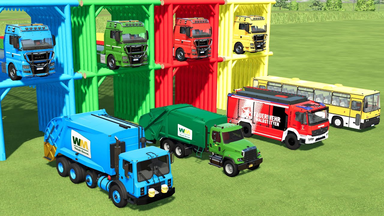 TRANSPORTING GARBAGE TRUCK, FIRE TRUCK, BUS TO GARAGE! FS22 MODS ...