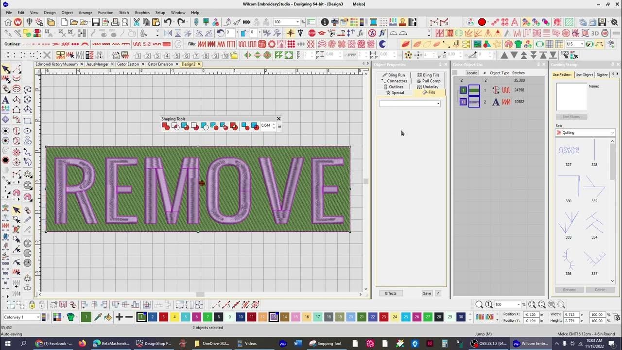 Wilcom: Removing Overlap Stitches - YouTube