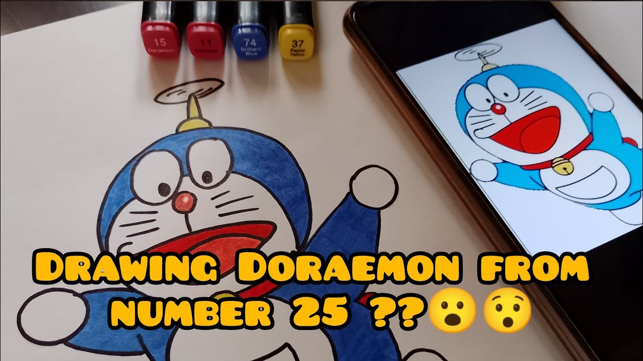 How To Draw Doraemon Using The Number 25 || Doraemon Cartoon Easy Step ...