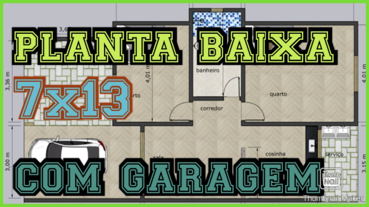 planta baixa 7x13 com garagem e 2 quartos - YouTube