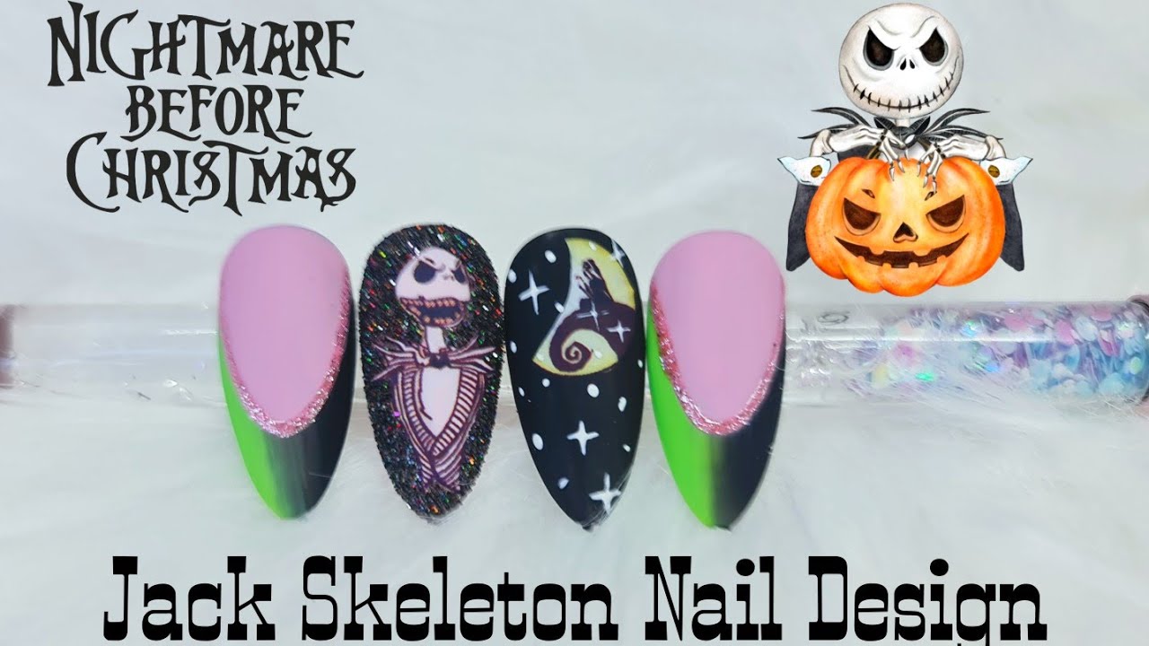 Create A Jack Skeleton Nail Design With Me | Gel | Ombrè | Glitter ...