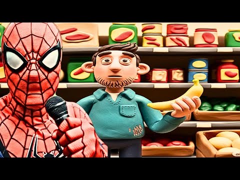 Learn English With Story With Spiderman For Kids: Man tries to rob a store with a banana
