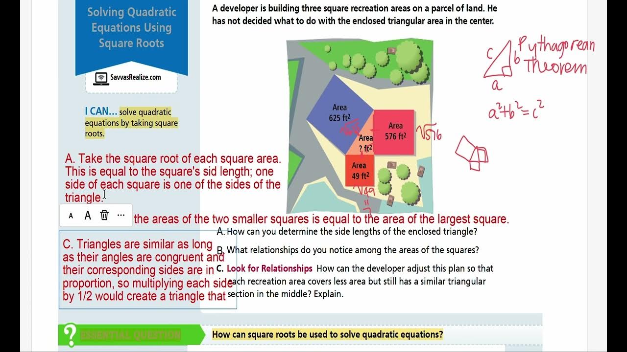 EnVision Algebra 1 Lesson 9-4: Solving Quadratic Equations Using Square ...