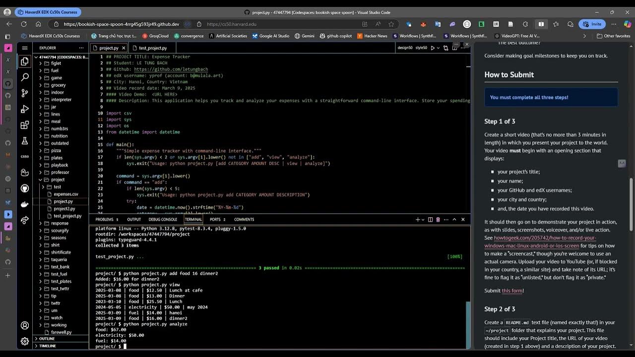 HavardX EDX Cs50s Python Course - How to submit final project - YouTube
