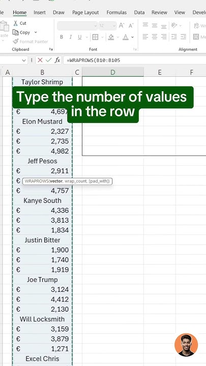 Convert Rows into Tables in Excel Using WRAPROWS | Time-Saving Excel Hack #shorts #ytshorts # ...