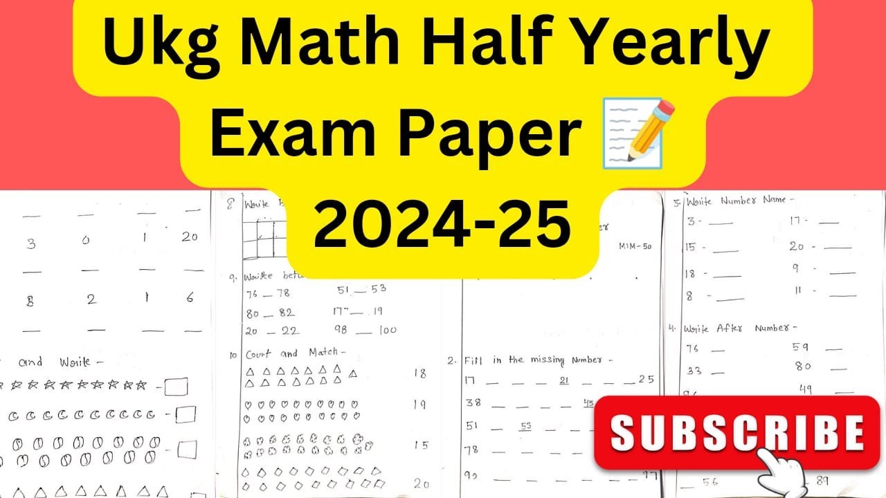ukg math half yearly exam paper 2024/ senior kg exam paper maths/ math ...