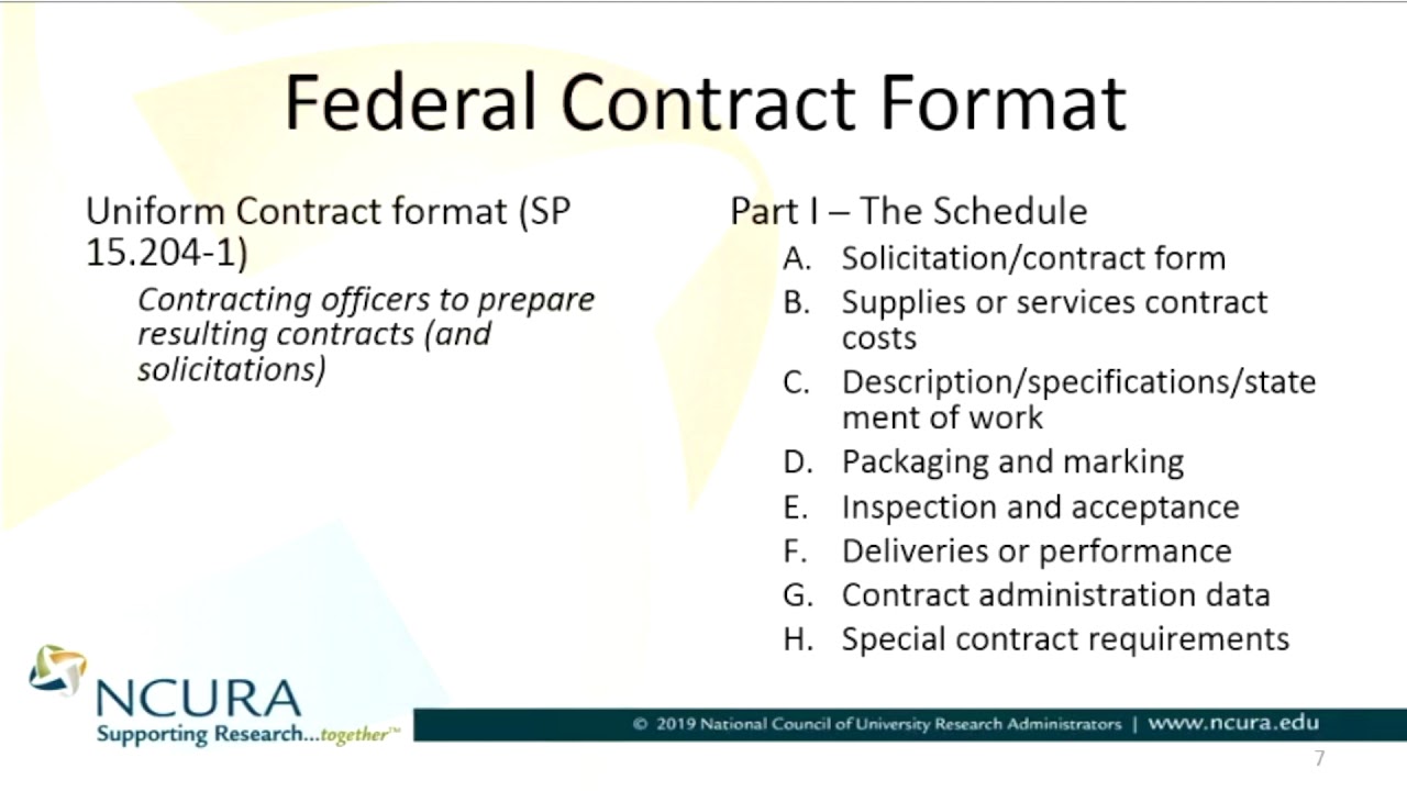 Federal Contract Format Part I For the Departmental Research ...