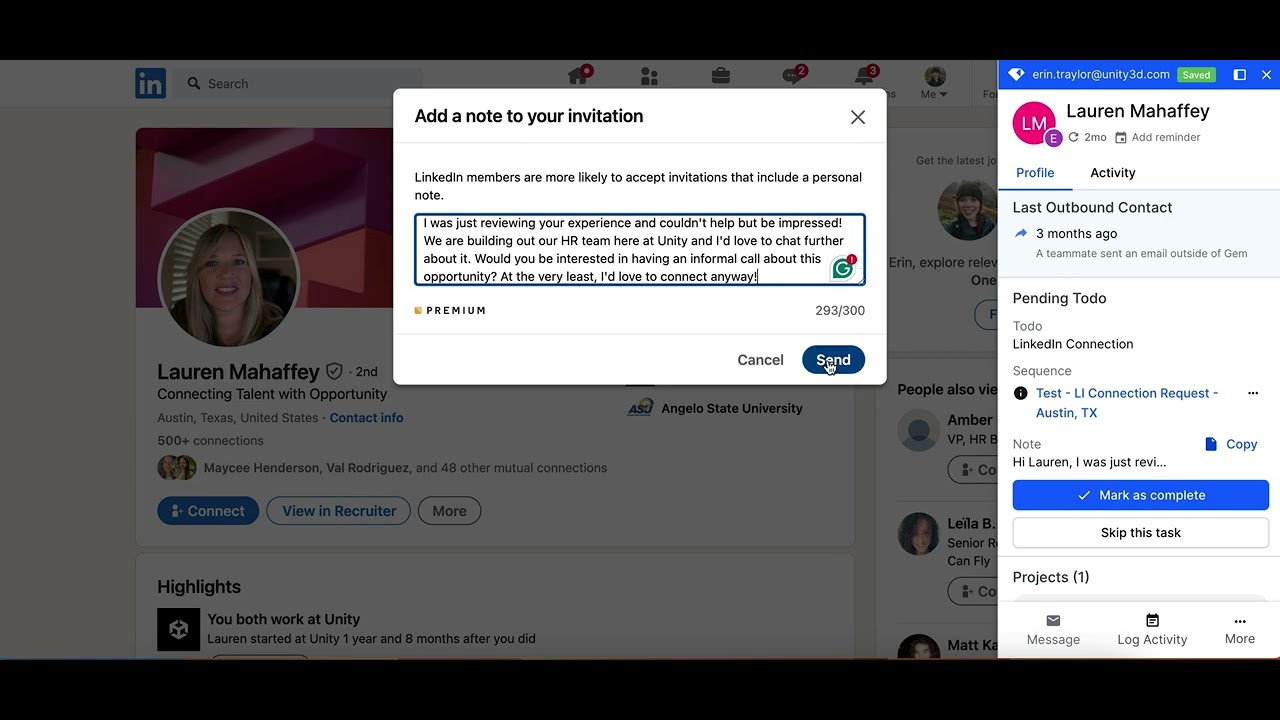 Sending LinkedIn Connection with Note via Gem Sequence - YouTube