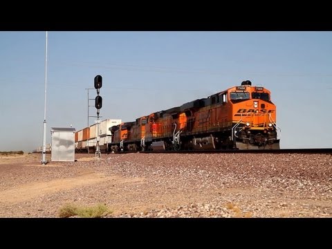 BNSF 7588 leading a stack train at 70mph - Hector Road east of Newberry Springs, California ...