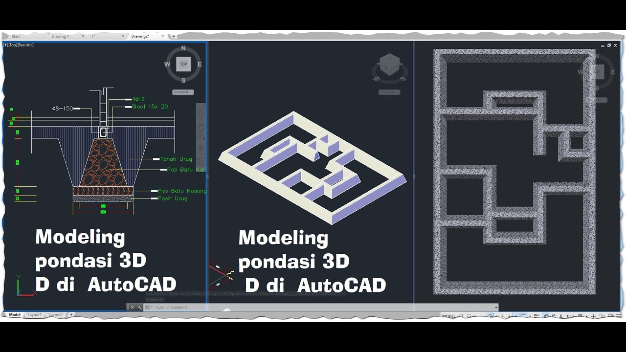 MODELING PONDASI 3D DI AUTOCAD - YouTube