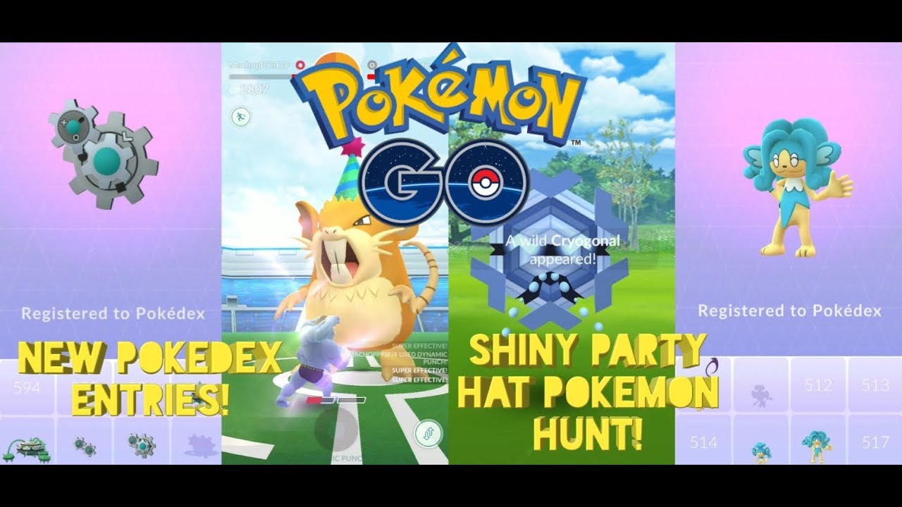 SHINY PARTY HAT POKEMON HUNT! NEW POKEDEX ENTRIES! POKEMON GO! - YouTube