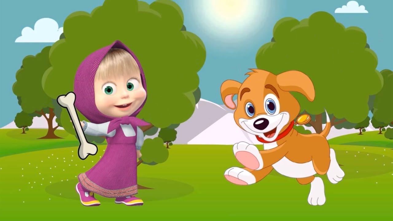 Masha And The Bear plays with New Dog - Five Little Masha Jumping on ...