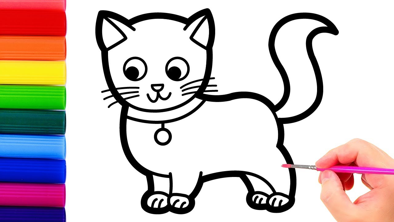 How to draw a cute cat for kids? Drawing and coloring for kids. - YouTube