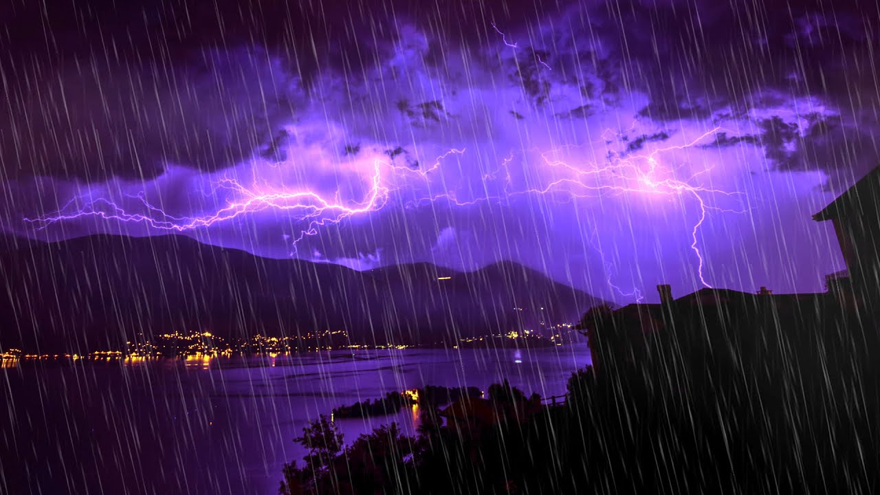 Shimmering City In The Rainy Night - Fall Asleep With Heavy Rain Sounds ...