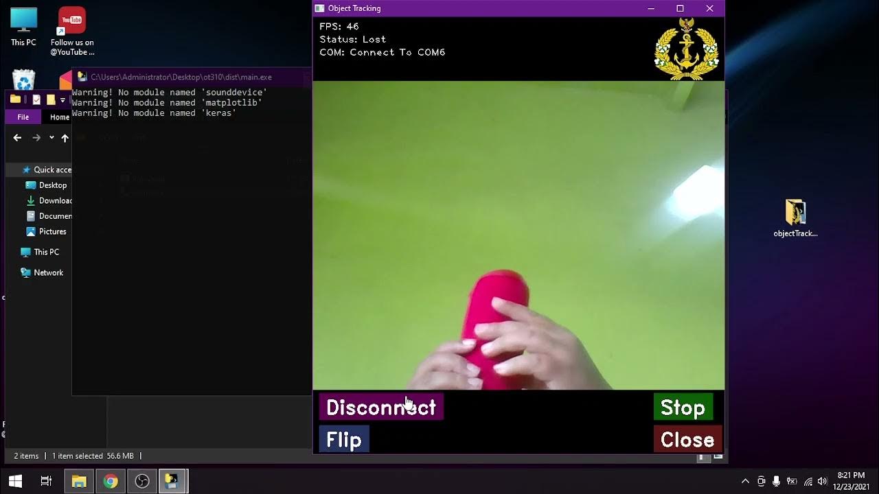 Object tracking opencv python with pyserial to connect microcontroller and img button for ...