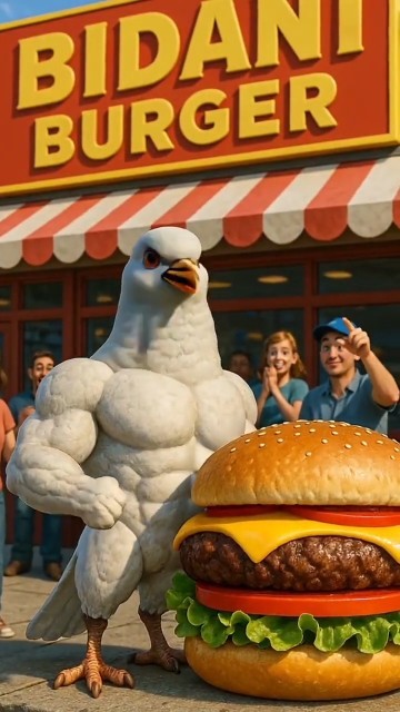 pigeon make a world's largest burger 🍔 #ai #burger #pigeon #story # ...