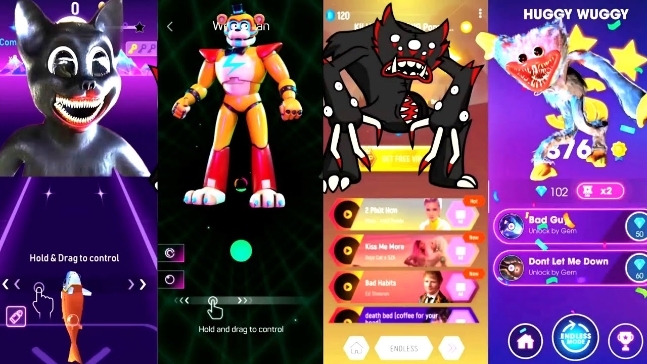 Tiles Hop - Fnaf Freddy vs Cartoon Cat vs Killy Willy vs Huggy Wuggy ...