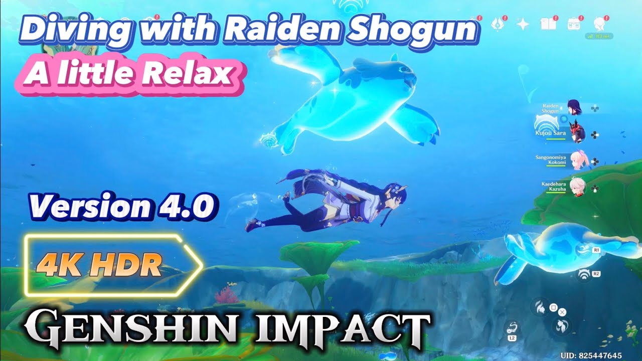 Genshin Impact 4k HDR v4.0 A little Relax, Diving with Raiden Shogun ...