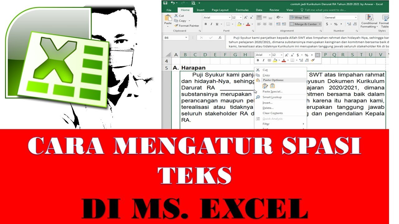 Cara Mengatur Spasi Teks Di Ms Excel Youtube