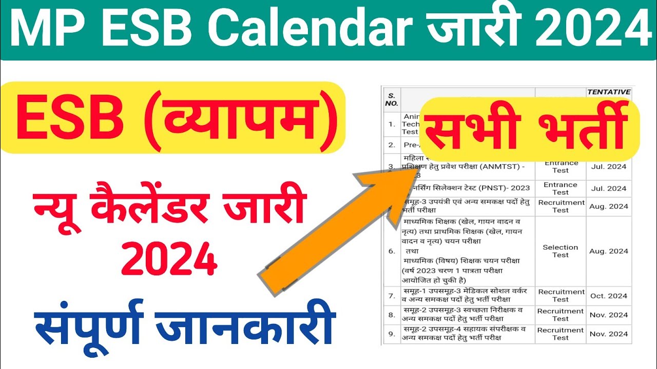 म.प्र. भर्ती कैलेंडर 2024 जारी | esb calendar 2024 | व्यापम कैलेंडर ...
