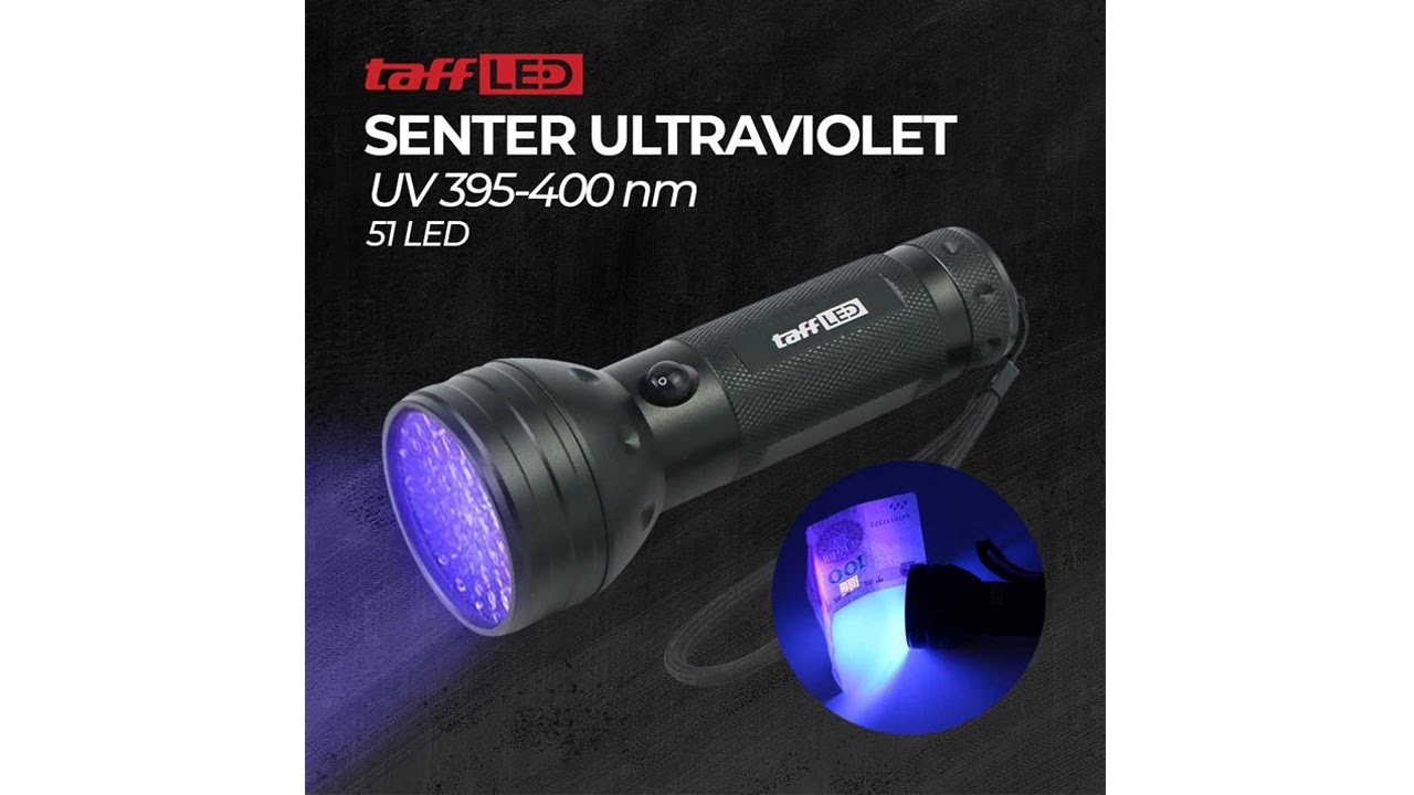 TaffLED Senter Ultraviolet UV 400nm 51 LED - UV-51 - OMFL3MBK - YouTube
