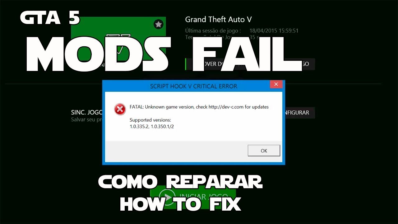 ERRO SCRIPT HOOK V* SOLUCIONADO FATAL ERROR* FIX ERROR* (DESATUALIZADO ...