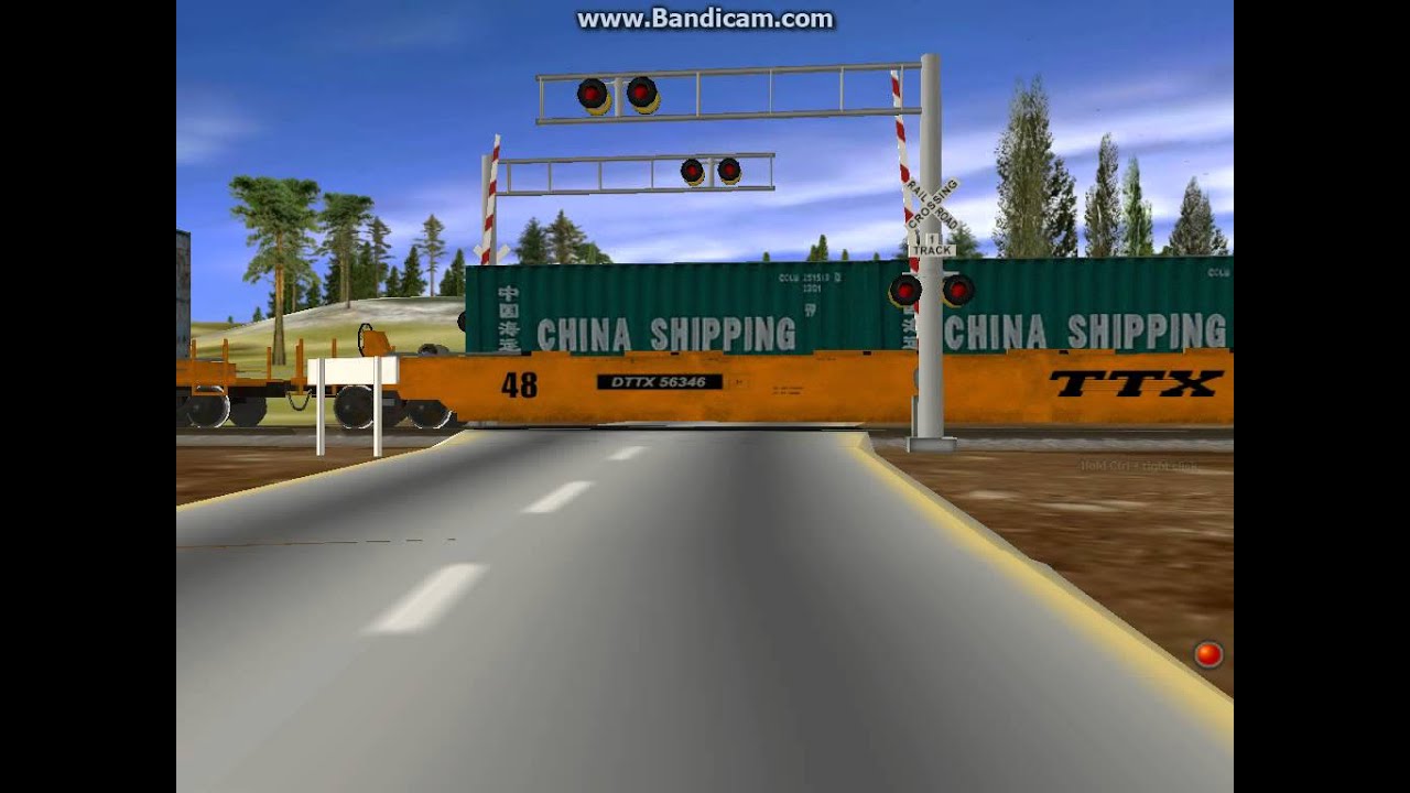 Trainz NS Stack Train with 2 SD70ACEs @ Railroad Crossing - YouTube