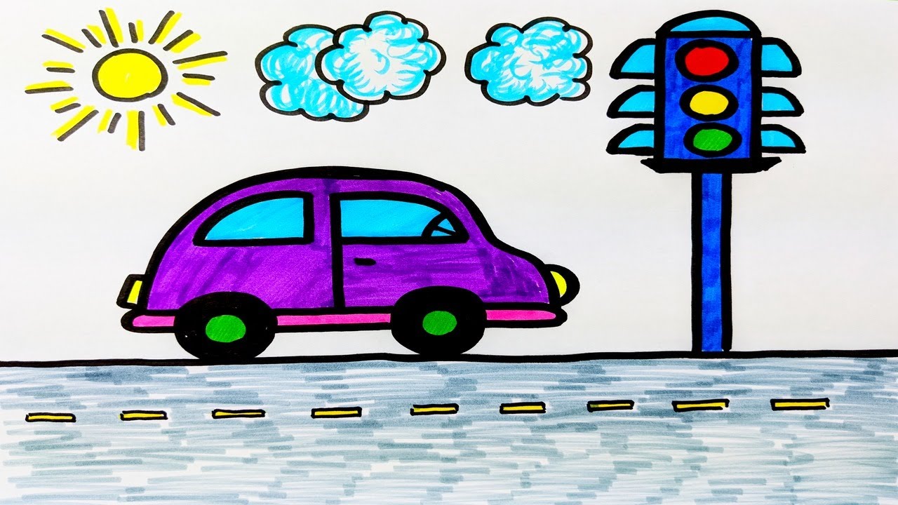 How To Draw Car And Traffic Light . Easy .Drawing for kids. Як ...