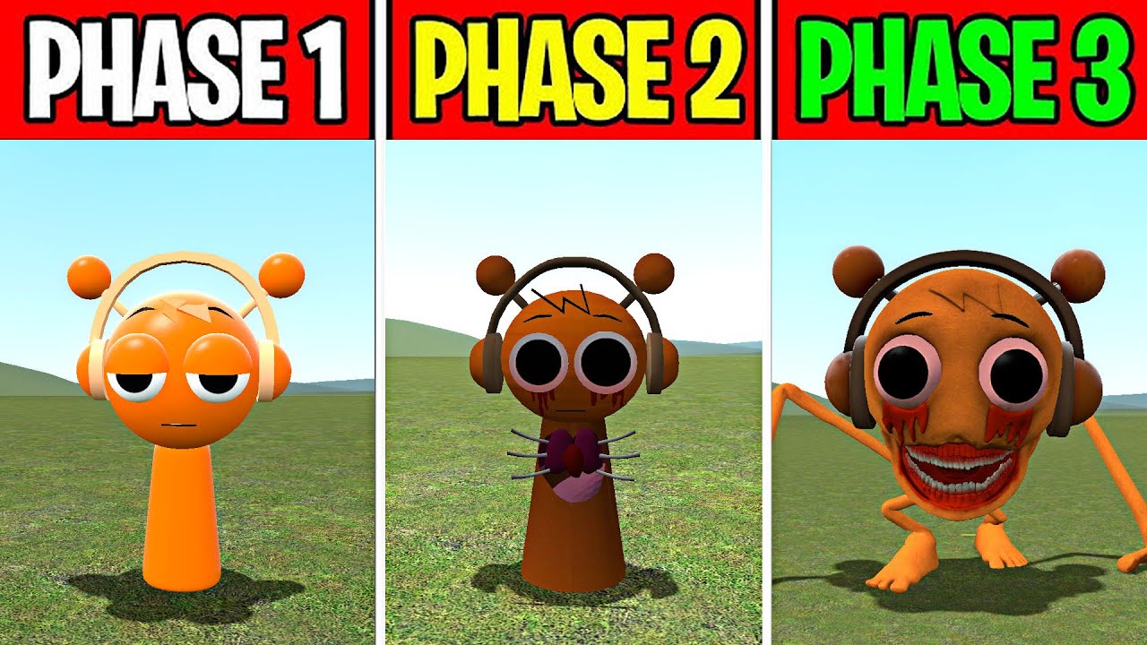 ALL FORMS OF SPRUNKI ORANGE CURSED FROM PHASE 1 TO PHASE 3 In Garry's ...