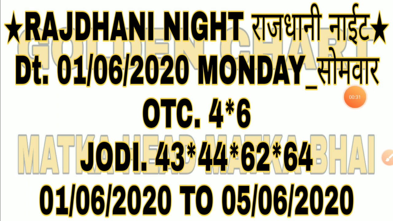 Rajdhani Night Matka Head Golden Chart SattaMatka. 05/06/2020 To ...