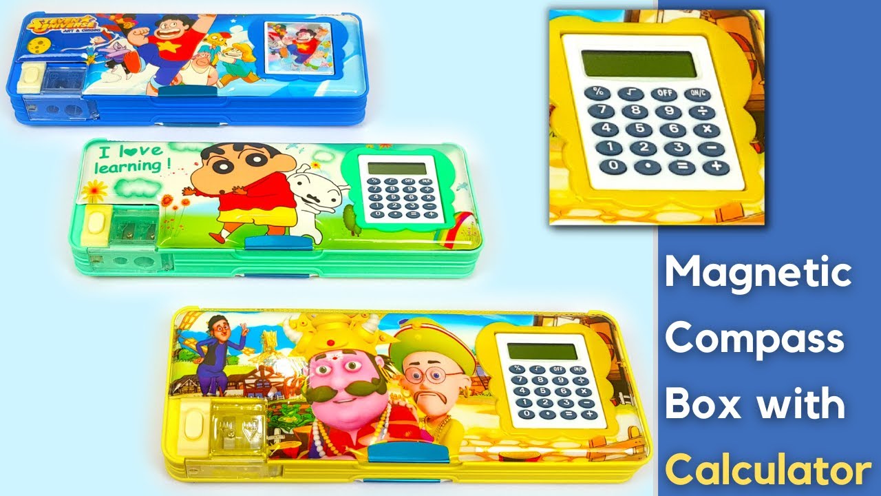 Calculator Pencil Box with Magnetic Closure and Sharpener | Compass Box ...