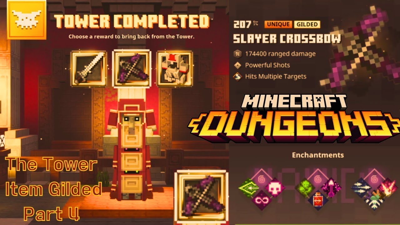 Minecraft Dungeons Tower Part 4 Slayer Crossbow Gilded Item - YouTube