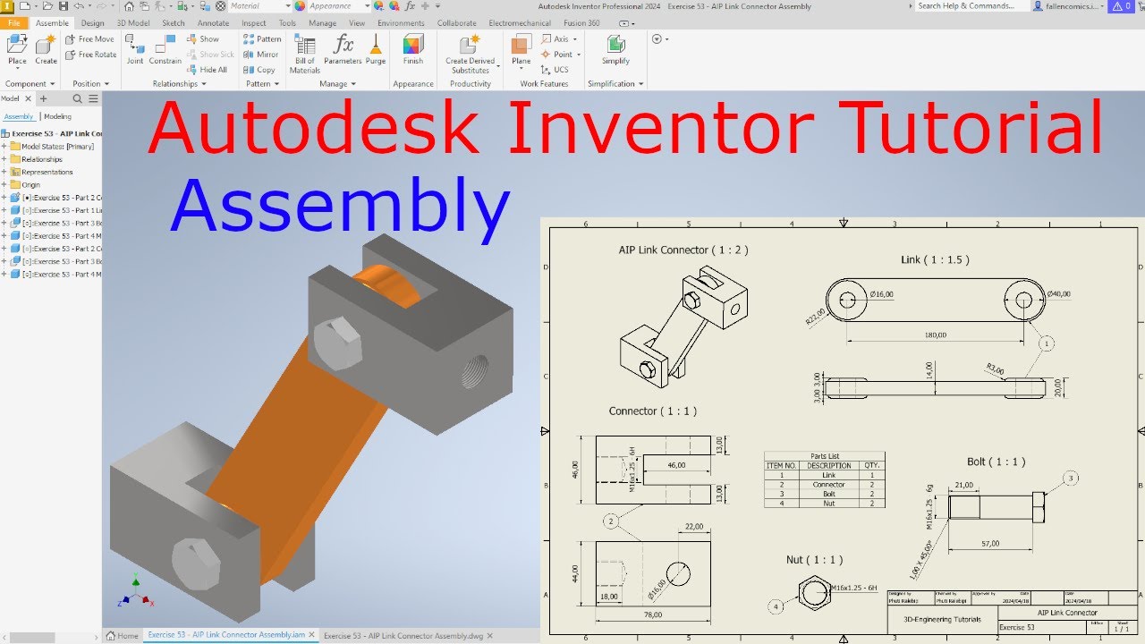 Valve Link Connector Assembly | Autodesk Inventor Tutorial - YouTube