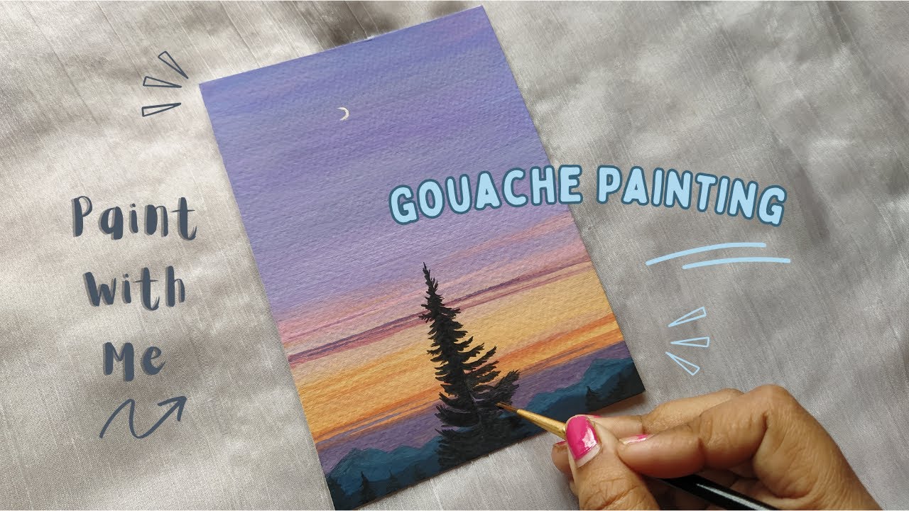 Sunset Gouache painting / Easy landscape painting / Cozy art video 🌄 ...