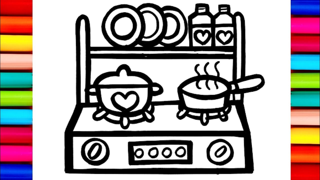 How to Draw Kitchen Drawing | Step by Step Kitchen Drawing | Stove ...