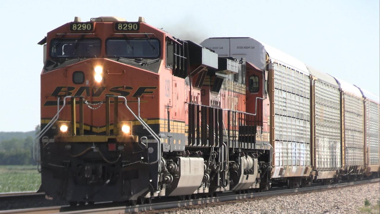 BNSF 8290 leads autorack V-BLUSBD near Ethel, MO 6/11/24 - YouTube