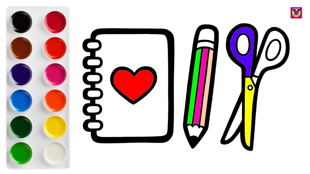 School Supplies Drawing, Painting, Coloring for Kids & Toddlers | How ...